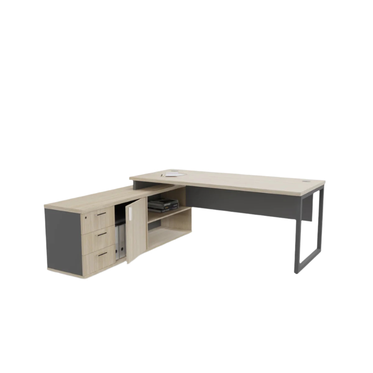Titan Executive Desk Ferrera Oak and Storm Grey – Modern Office