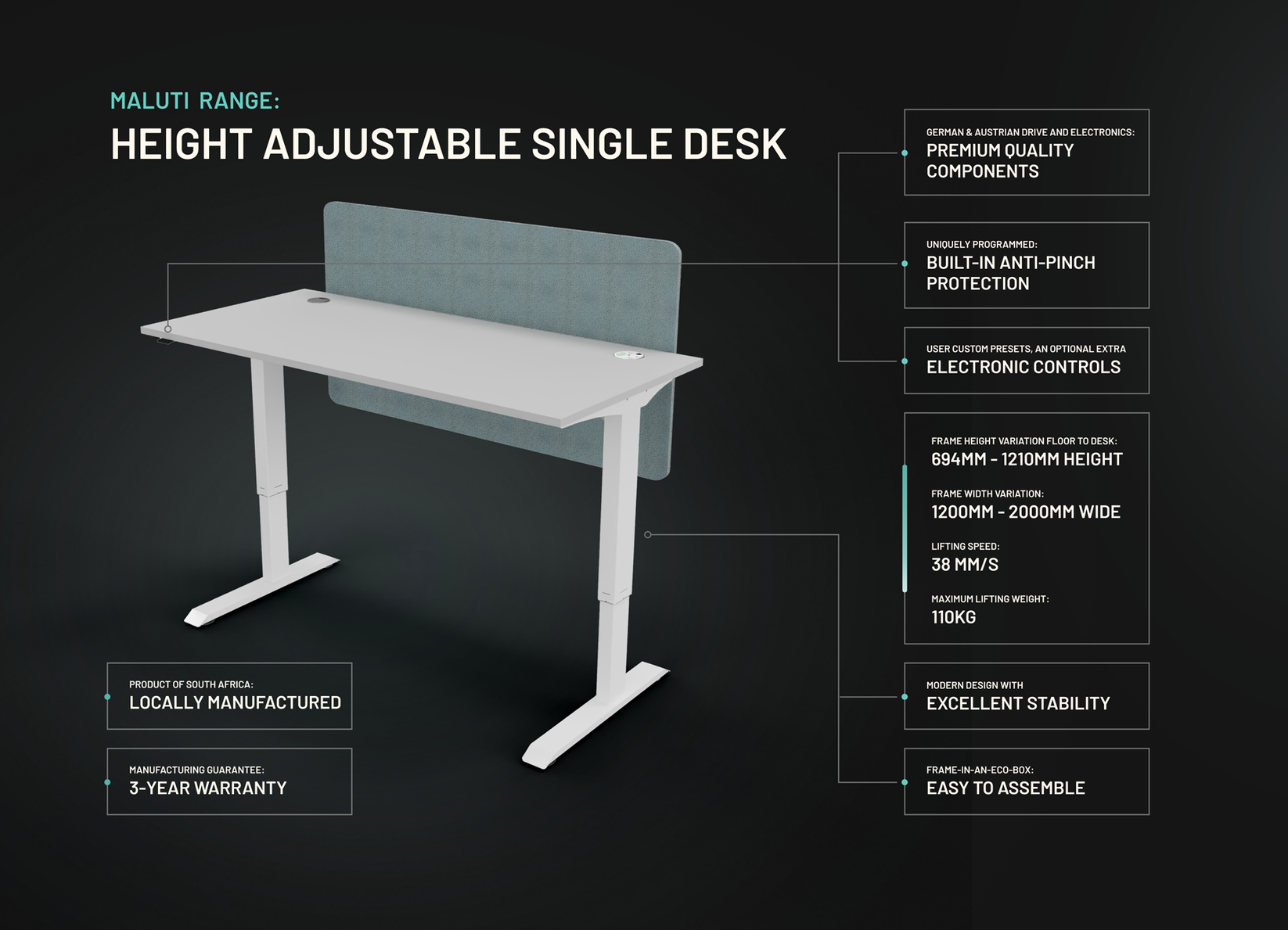 Maluti Height-Adjustable Single Desk – Modern Office